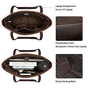 S-ZONE Genuine Leather Tote Bag for Women Vintage Shoulder Purse Work Handbag with Front Pockets