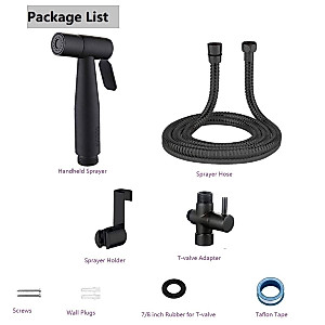 Handheld Bidet Sprayer for Toilet, Full Pressure & Stainless Steel & Leakproof Handheld Bidet Toilet Sprayer Set with Hose, Easy Install, Great Water Pressure for Bathing Pets, Personal Hygiene(Black)