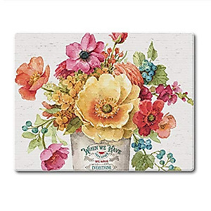 CounterArt Country Fresh Floral Decorative 3mm Heat Tolerant Tempered Glass Cutting Board 10” x 8” Manufactured in the USA Dishwasher Safe
