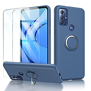 for Motorola Moto G Play 2023 | G Power 2022 | G Pure 2021 Case: with 2 Pack Tempered Screen Protector & Built in 360° Adjustable Ring Kickstand Shockproof Protection Soft TPU Silicone Phone Cover