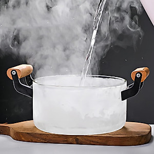 Hgjgwqh Clear Glass Pot for Cooking Borosilicate Glass Stovetop Pot with Lid and Wooden Handle Large Glass Saucepan with Cover on Stove Nonstick Glass Simmer Pot for Home Kitchen Restaurant,5.5l