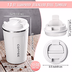 Sieral 4 Pieces 13 oz Insulated Coffee Travel Mug with Leakproof Lid Stainless Steel Coffee Cup Portable Tumbler Reusable Coffee Mugs for Coffee Milk Hot Cold Tea Beer (White)