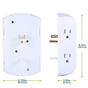 PHILIPS 6-Outlet Extender with Resettable Circuit Breaker, Grounded Adapter, Multi Outlet Wall Charger, Side Access, Space Saving Design, Wall Tap, White, SPS1460WH/37