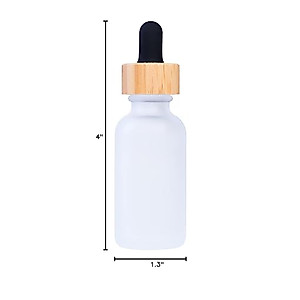 Focus Nutrition 12 Pack Clear Frosted Boston Round Essential Oils Aromatherapy Glass Bottles Jar With Black Bamboo Eye dropper cap, 1oz