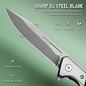 NedFoss Pocket Knife, 3.5" D2 Blade EDC Folding Knife with G10 Handle, Flipper Open, Deep Carry Pocket Clip, Slim Gentleman's Knives for Men (ELF PRINCE)