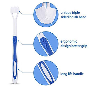 8 Pieces Autism Toothbrush Three Bristle Travel Toothbrush for Complete Teeth and Gum-Care, Great Angle Bristles Clean Each Tooth, Soft/Gentle (Green, Blue, Yellow, Red)