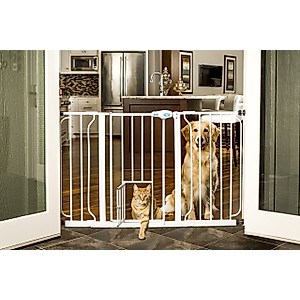 Carlson Pet Products 0934PW/0932PW Extra Wide Walk-Thru Pet Gate with Pet Door White, 29-34Wx30H in