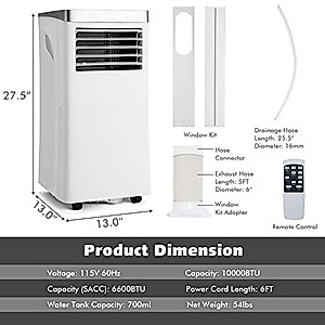 GOFLAME Portable Air Conditioner 10000BTU, 3-IN-1 Air Cooler & Dehumidifier with Remote Control, Sleep Mode, 2 Wind Speeds and 24H Timer Function, Air Cooling Fan with Window Kit for Home Office, White