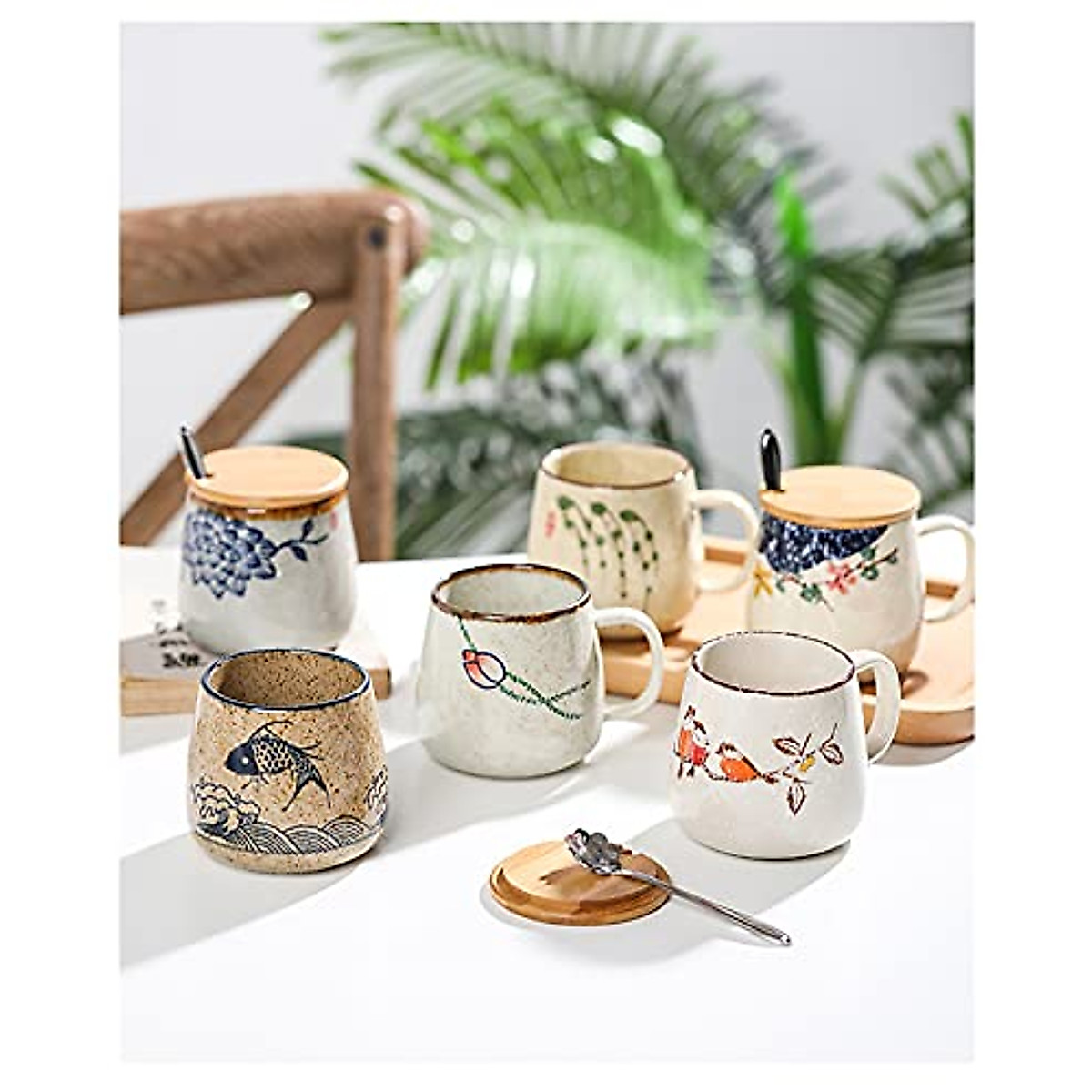 MELFEW Vintage Coffee Mug Retro Style Ceramic Cups, 380ml Kiln Change Clay Breakfast Cup Creative Gift for Friends (StyleA)
