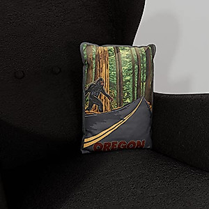 Bigfoot Highway Crossing Oregon Canvas Throw Pillow for Couch or Sofa at Home & Office from Travel Artwork by Artist Paul A. Lanquist 13" x 19".