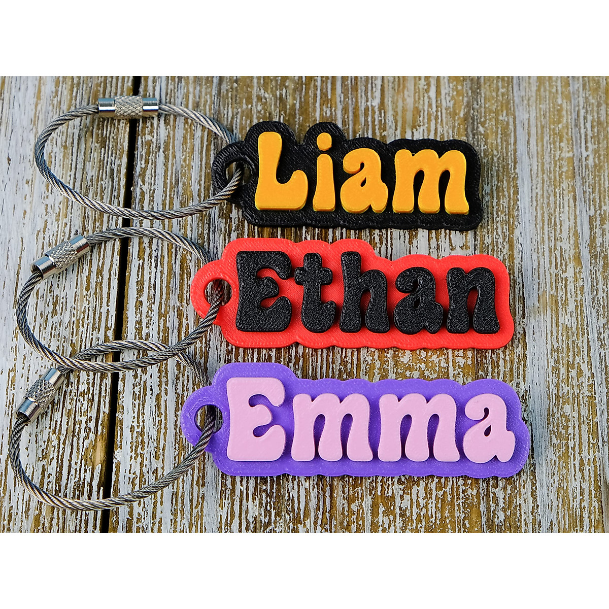 Personalized Water Bottle and Bag Name Tag Groovy Font, Hard Plastic Luggage Label Custom Nametag, Bulk Discounts