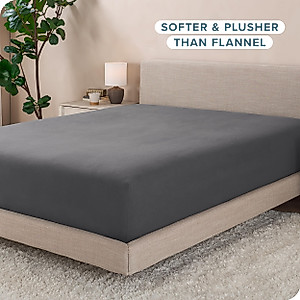 Bare Home Super Soft Fleece Fitted Sheet - Full Size - Extra Plush Polar Fleece - Deep Pocket - All Season Cozy Warmth (Full, Grey)