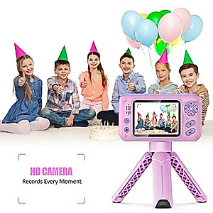 PURULU Kids Camera with Flip-up Lens for Selfie & Video, HD Digital Camera with 32GB SD Card, Ideal for 3-8 Years Old Girls Boys on Birthday Christmas Party as Gift