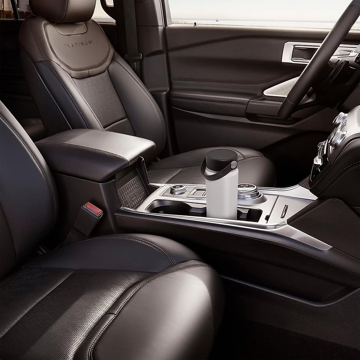 iPick Image for Ford Mustang Tri-Bar LED Printed 18 oz Dual-Wall Insulated White Stainless Steel Water Bottle Travel Tumbler Mug