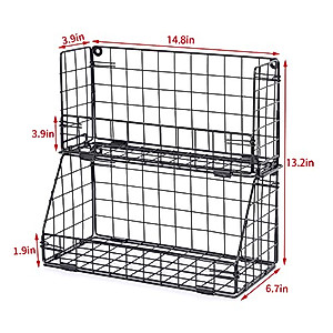 Stackable Cup Lid Dispenser and Coffee Condiment Organizer with 2 Removable Dividers, Wall Mount&Metal Wire Basket Storage for Coffee Tea Bag Snack,Stand Rack Holder for Breakroom Office