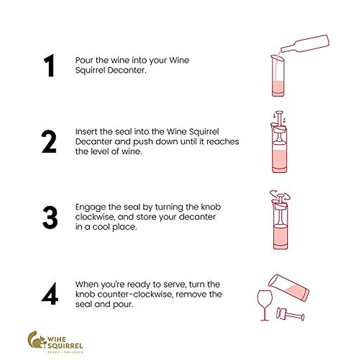 Wine Squirrel Wine Preserving Glass Decanter | Keeps Wine Fresh for Weeks | Air Tight Luxury Wine Saver Carafe | Best Wine Gift