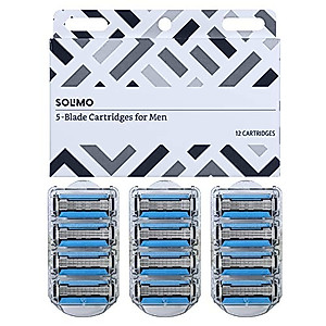 Solimo 5-Blade Razor Refills for Men with Dual Lubrication and Precision Beard Trimmer, 12 Cartridges & 3-Blade MotionSphere Razor for Men with Dual Lubrication, Handle & 2 Cartridges