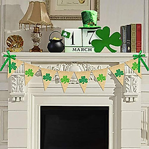 Glitter Shamrock Garland Banner Burlap | Rustic St. Patrick's Day Shamrock Garland | St. Patrick's Day Decorations | Shamrock Clover Garland Banner | Irish Lucky Day Home Outdoor Hanging Decor