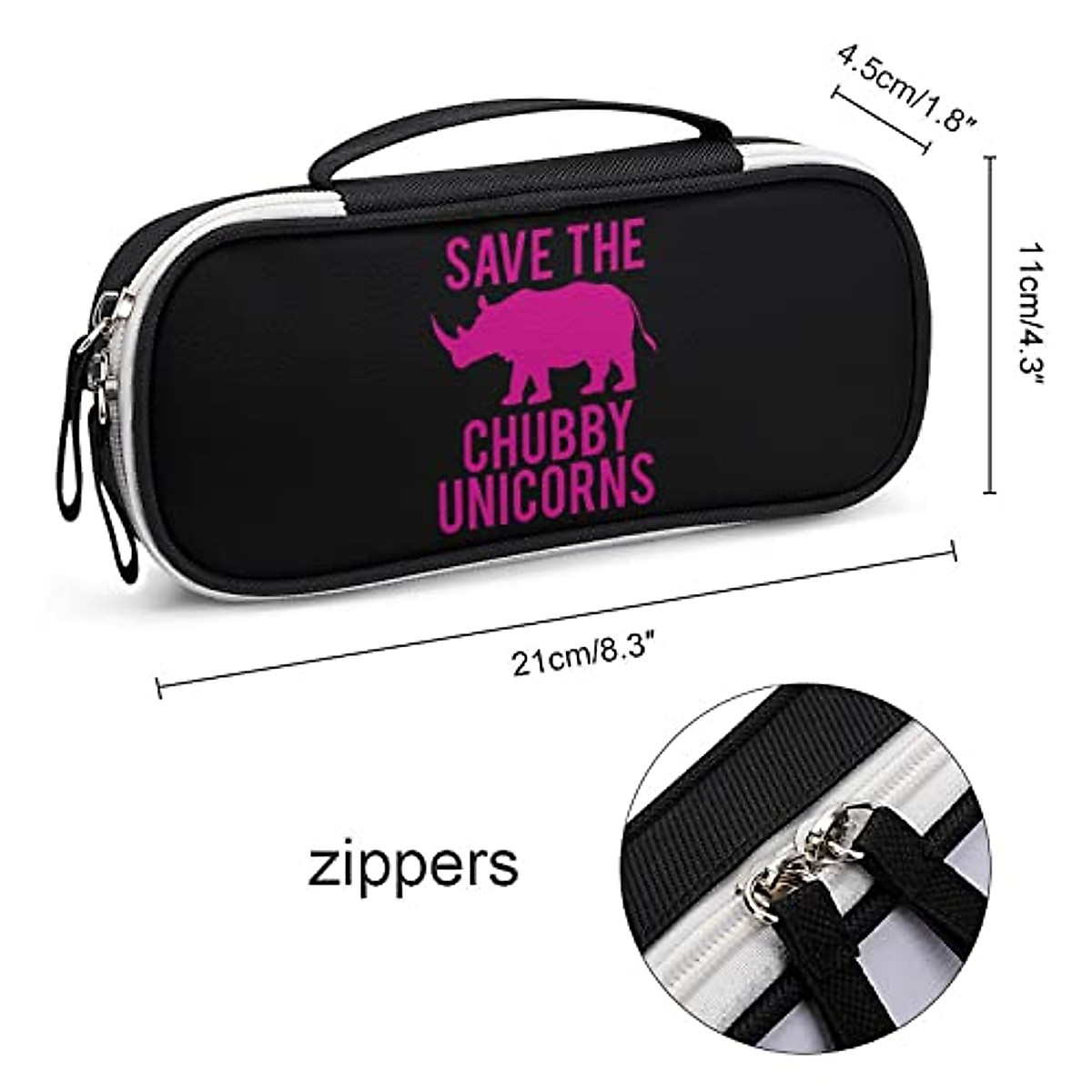 Save The Chubby Unicorns PU Leather Pen Pencil Bag Organizer Portable Makeup Carry Case Storage Handbag