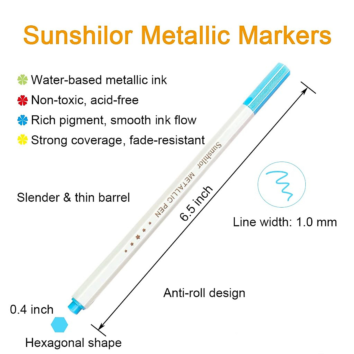 Sunshilor Metallic Markers Fine Point Metallic Marker Pens for Black Paper, Art Rock Painting, Easter Egg, Halloween Pumpkin, Card Making, Metal, Ceramics, Wine Glass, Set of 12