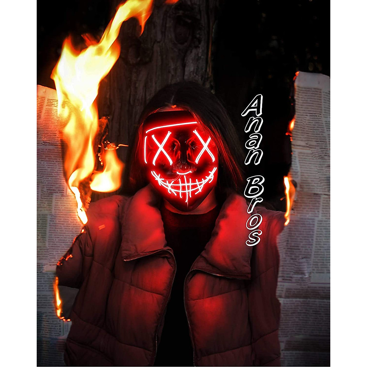 Halloween Mask, Scary Led Costume Mask, Masquerade Cosplay Light Up Face Mask for Men Women Kids, No UV Damage, Clown Mask for Adults