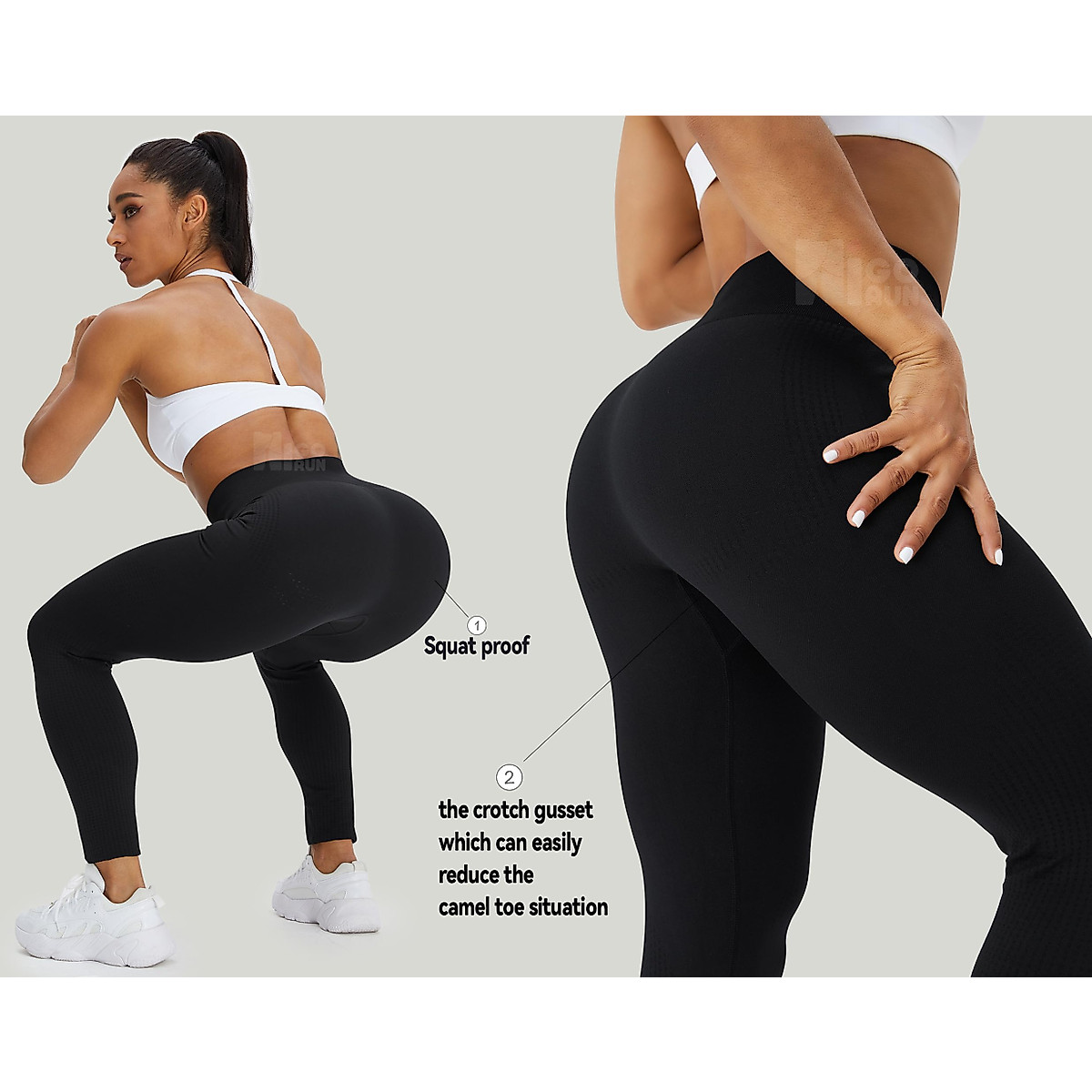 HIGORUN Women Seamless Leggings Smile Contour High Waist Workout Gym Yoga Pants Carbon Black M