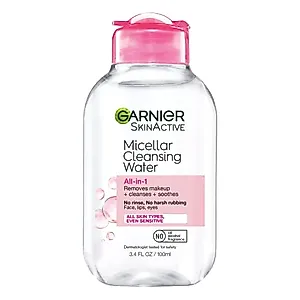 Garnier Micellar Cleansing Water, All-in-1 Makeup Remover and Facial Cleanser, For All Skin Types, 3.4 Fl Oz (100mL), 1 Count (Packaging May Vary)