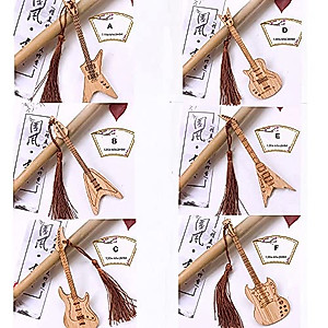 Natural Bamboo Bookmarks with Tassels,Retro Guitar Bass Bookmark Chinese Style Bamboo Bookmark Bass Book Folder Book Clip(C)