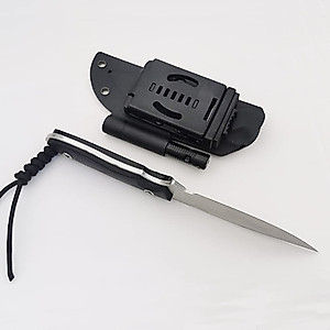 PUWANGDA Fixed Blade Survival Knife 9.25" Full Tang Camping Knife, with G10 Handle, with Fire Starter and Kydex Sheath, with Sheath Horizontal & Vertical, for Outdoor, Fishing