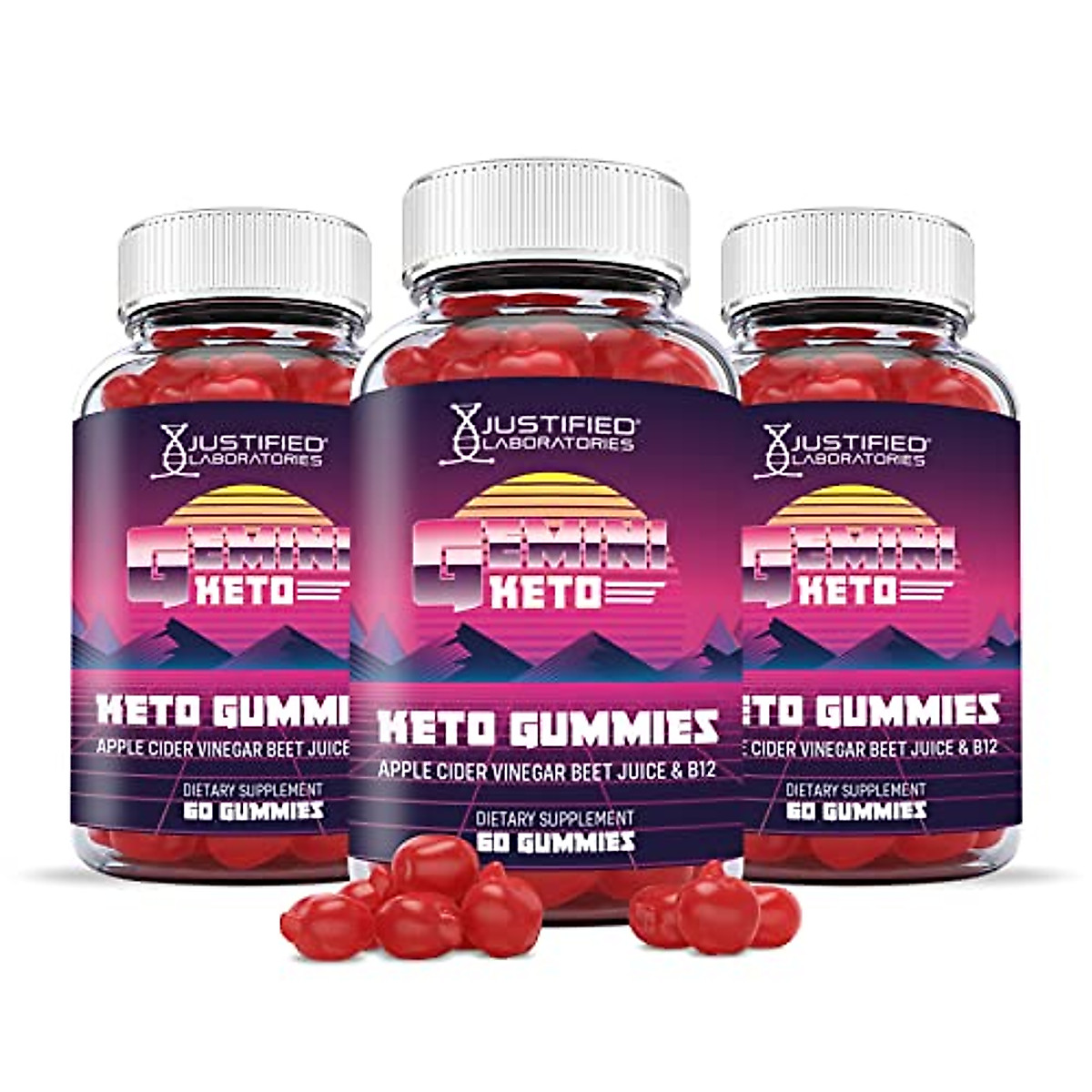 Justified Laboratories (3 Pack) Gemini Keto Gummies 1000MG ACV with Pomegranate Juice Beet Root B12 180 Gummys