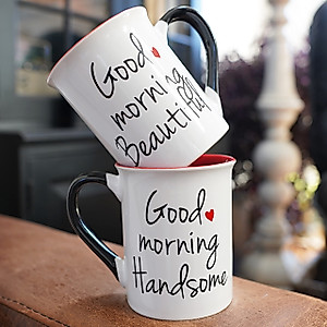 Couples Mug Set of 2 Coffee Cups, Good Morning Beautiful, Handsome' 16oz Coffee Mugs, Ideal Couples Gift Ideas, Birthday Gifts for Women, Boyfriend Gifts, Gift for Girlfriend