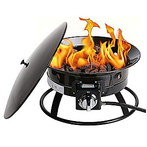 Kinger Home 20" Portable Propane Fire Pit for Camping with Carrying Strap, 52,000 Btu, Portable Campfire, Smokeless Fire Pit, Outdoor Heater Propane Gas Fire Pit Black