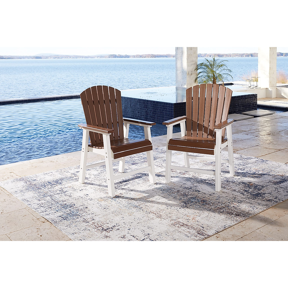 Signature Design by Ashley Genesis Bay Outdoor Dining HDPE Arm Chair, 2 Count, Brown & White