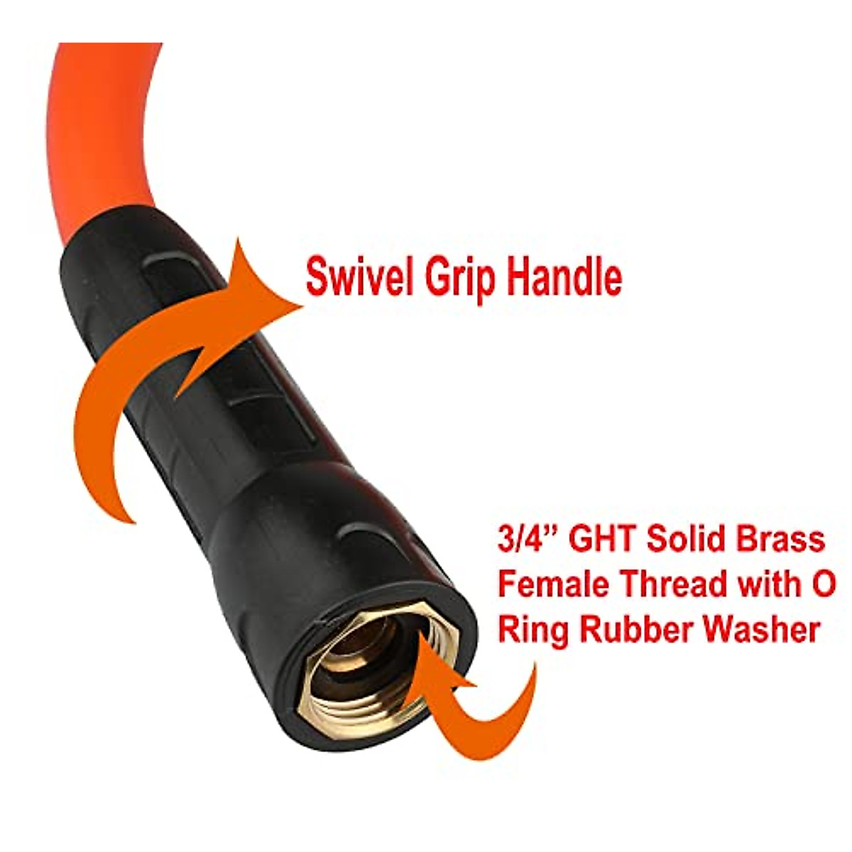YOTOO Heavy Duty Hybrid Garden Lead in Water Hose 5/8-Inch by 10-Feet 150 PSI, Kink Resistant, All-Weather Flexible with Swivel Grip Handle and 3/4" GHT Solid Brass Fittings, Orange