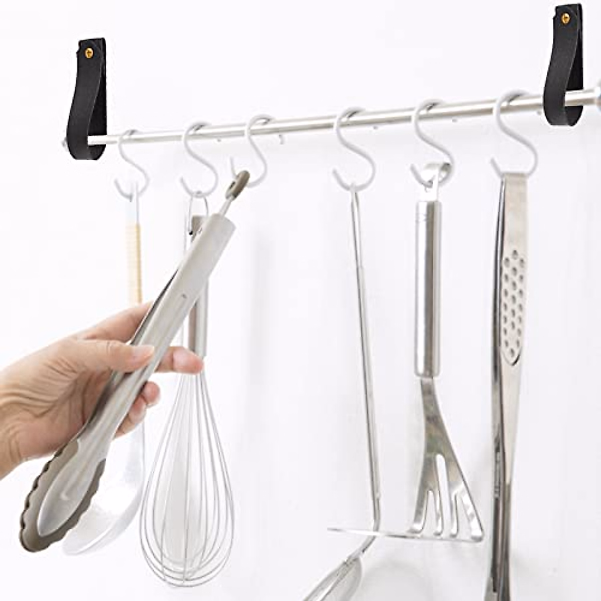 Abeillo 4 Pcs Leather Wall Hooks, Medium Leather Straps Hanger Towel Hook, Leather Strap Shelf Wall Hanging Strap Holder for Bathroom Kitchen Bedroom Nordic Boho Decor(Black)