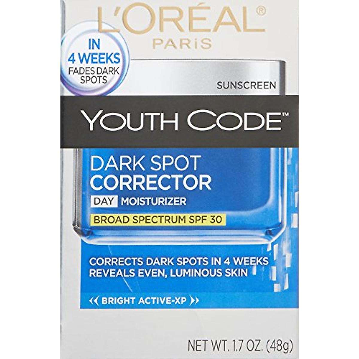 Dark Spot Corrector Face Moisturizer with SPF 30 for Even Skin Tone by L’Oreal Paris, Youth Code Anti-Aging Day Cream, Non-greasy, 1.7 oz.
