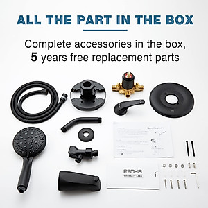 ESNBIA Shower Tub Kit, Tub and Shower Faucet Set（Valve Included) with 5-Setting Handheld Shower Head and Tub Spout, Single-Handle Tub and Shower Trim Kit, Matte Black