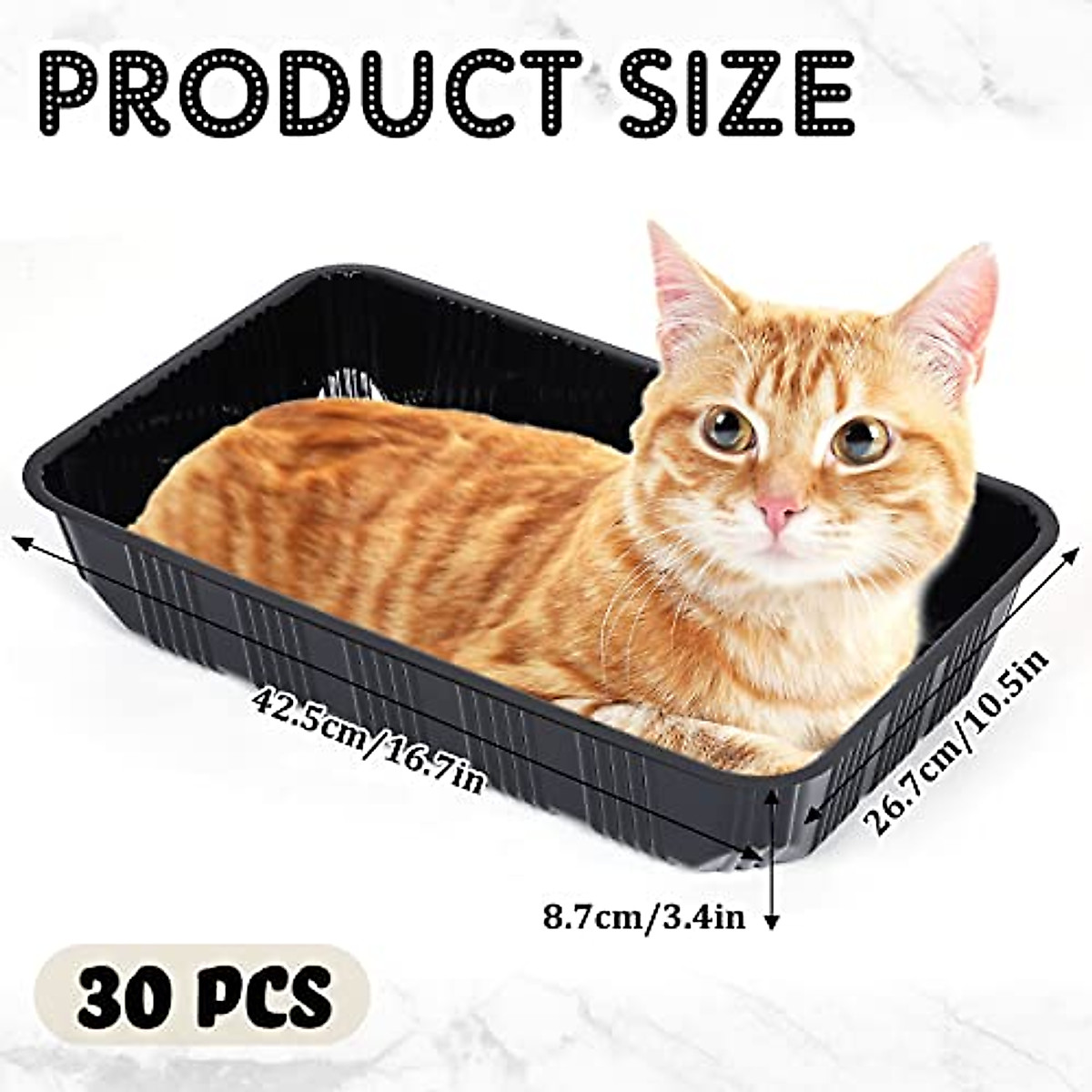 30 Pack Disposable Litter Boxes for Cats Litter Tray for Small Pets Plastic Litter Box Disposable Cat Litter Trays for Kitten Recyclable Litter Box for PET Travel, 16.7 x 10.5 x 3.4 Inch (Black)