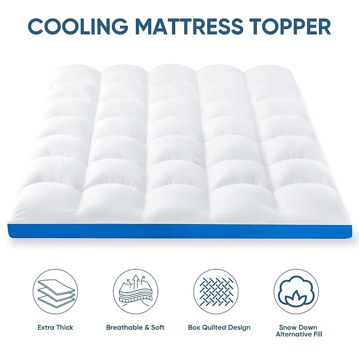 Mattress Topper Cal King Size, CYMULA Cooling Mattress Pad Cover for Bed Back Pain, Extra Thick Pillow top Down Alternative Overfilled Plush with 8-21 Inch Deep Pocket - 72"x84" White