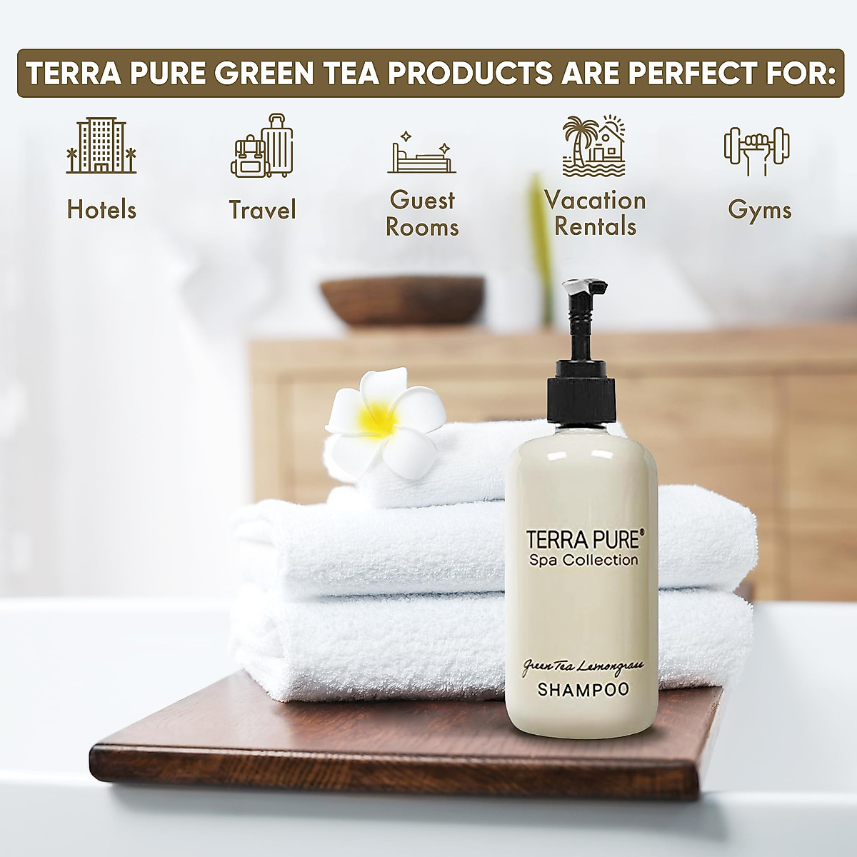 Terra Pure Shampoo | Spa Collection | Hotel Amenities in Pump Bottle | 10.14 oz. / 300 ml (4 Bottles)