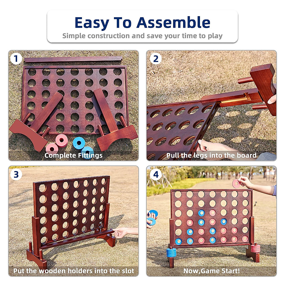 SpeedArmis Giant Wooden 4 in A Row Game - Fun Indoor and Outdoor Board Games for Teens, Includes 42 Pcs Dics and Carrying Bag