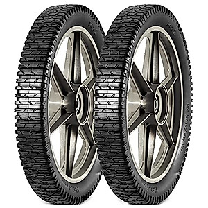 MaxAuto 14 x 1.75" Spoked Plastic Wheel with Tire, Black,2 Pack, 1.75" Offset Hub Length,1/2" inside Bearing
