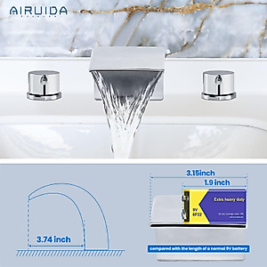 Airuida Waterfall Widespread Bathroom Sink Faucet, 8 Inch Widespread Bathroom Faucet Chrome Polish with Pop-Up Drain, 2-Handles 3 Holes Commercial Modern Vanity Faucet with Water Supply Lines