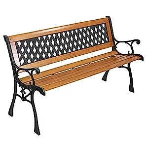 YYAO Garden Bench Outdoor Patio Bench 50" Metal Bench Park Bench with Armrests Backrest,Hardwood Patio Furniture Bench for Porch Work Entryway Yard Lawn,Bronze & Natural