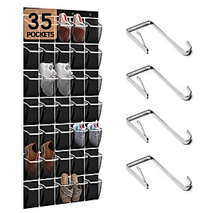 35 Compartment Breathable Mesh Pocket Over the Door Hanging Shoe Organizer, Closet Shoe Organizer, Large Men's and Women's Shoe Organizer, Hanging Over the Door Shoe Organizer (Black)