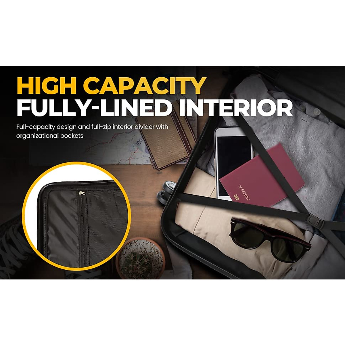 SO-FLY 3 Piece Luggage Sets Long Lasting ABS Durable Lightweight Hardshell Spinner Wheels 3pcs Hardside Suitcases with TSA Locks & 3-Year Warranty (Black)