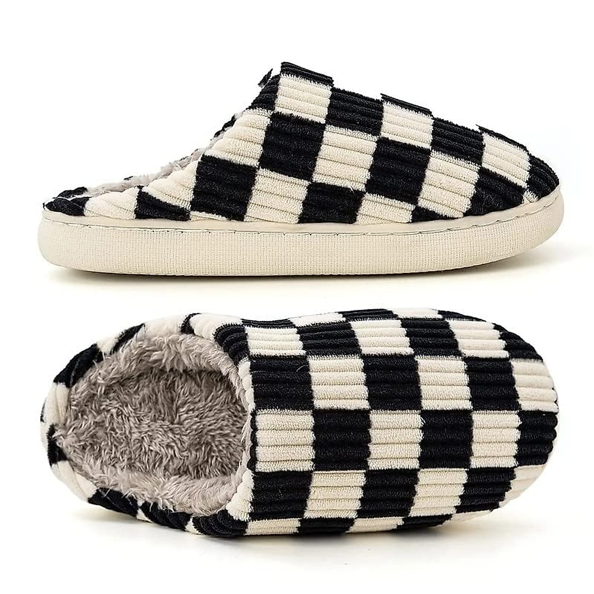 RaepperHan Checkered House Slippers for Women Men, Plaid Scuff Slides Women Cozy Memory Foam Slipper, Slip-on Shoes Indoor Outdoor with Non-slip