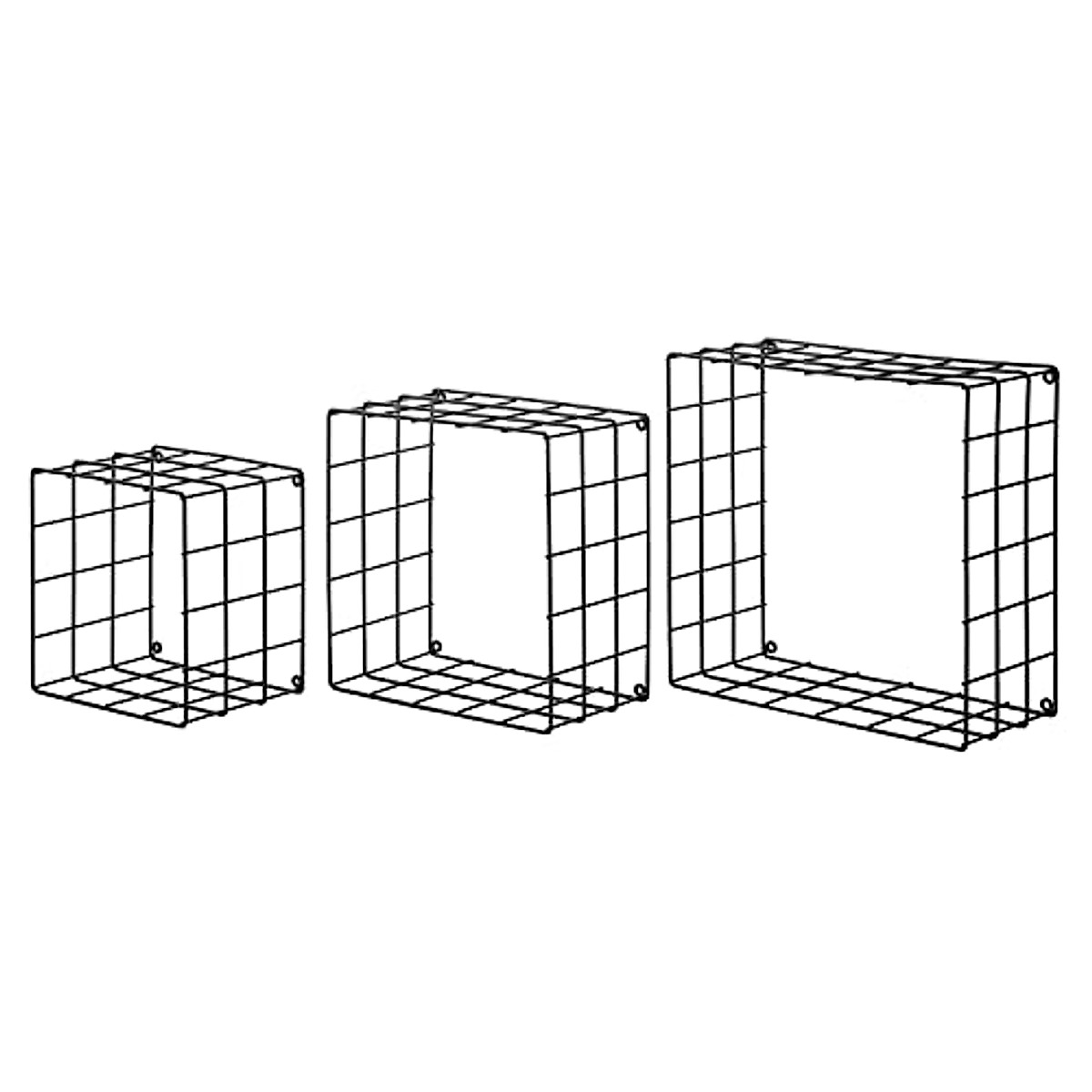 MyGift Modern Matte Black Metal Wire Mesh Wall Mounted Square Shadow Box Style Floating Display Shelves, Set of 3-11 inch, 10 inch, 8 inch