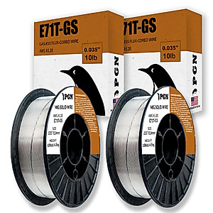 (2 Pack) PGN Flux Core Welding Wire - E71T-GS .035 Inch, 10 Pound Spool - Gasless Mild Steel MIG Welding Wire with Low Splatter - For All Position Arc Welding and Outdoor Use