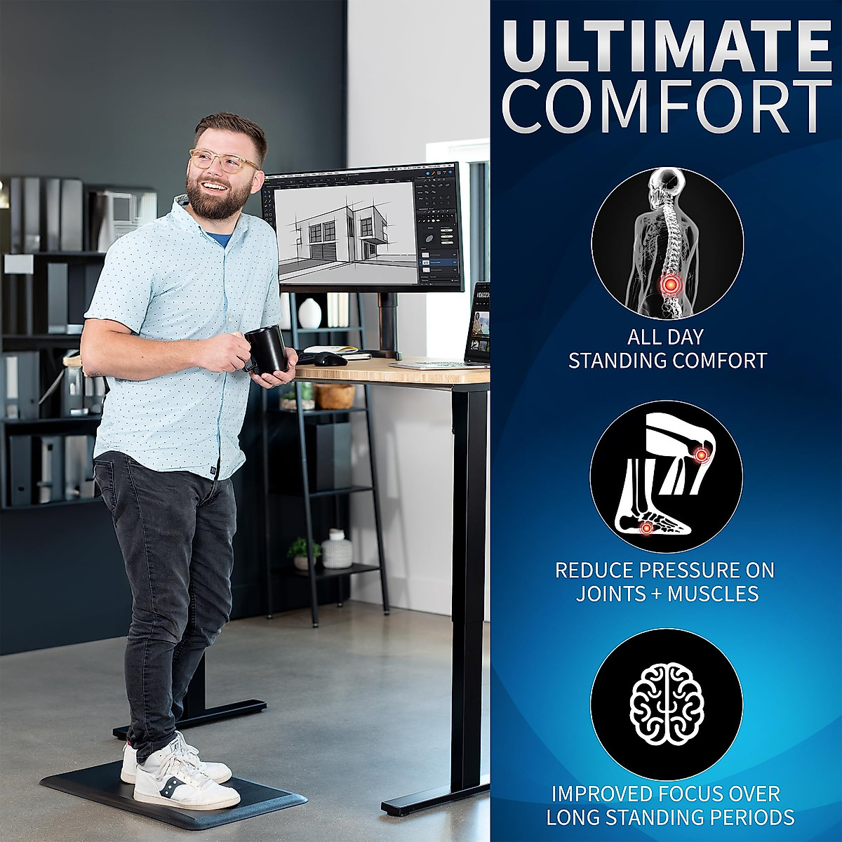 VIVO Anti-Fatigue 28 x 17 inch Comfort Mat for Standing Desks, Sit Stand Ergonomic Foot Support, MAT-F-V28D